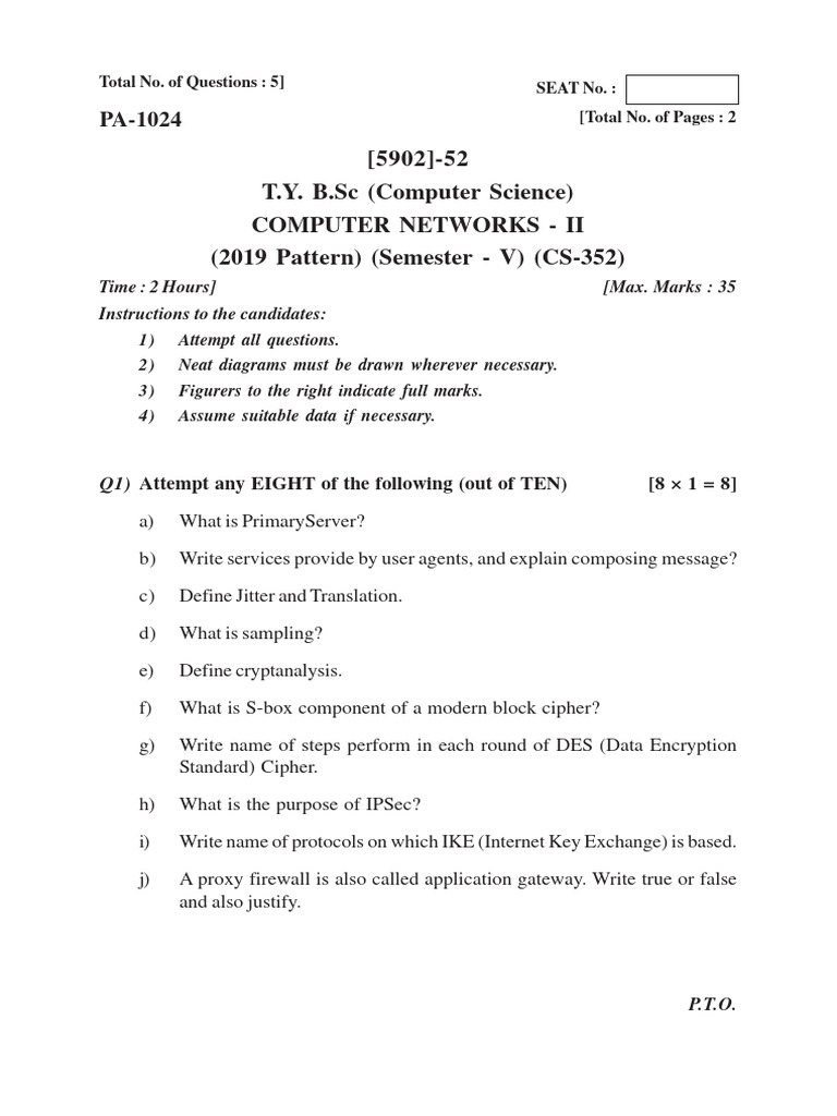 CN University Question Paper | PDF | Encryption | Cryptography