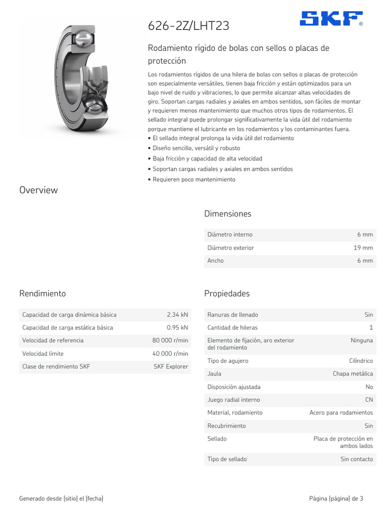 SKF 626-2Z - LHT23 Specification | PDF