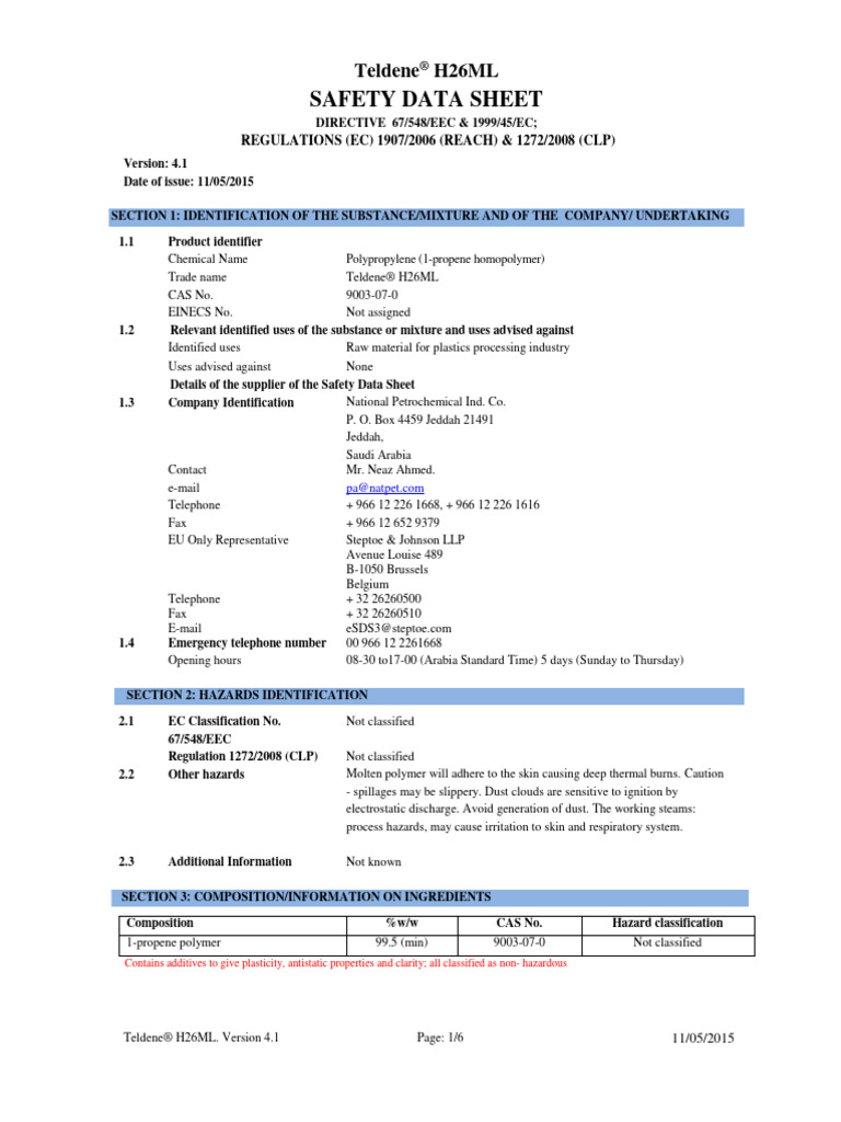 Natpet MSDS V.4.1 H26ML Eng 2016 | PDF | Waste Management | Toxicity