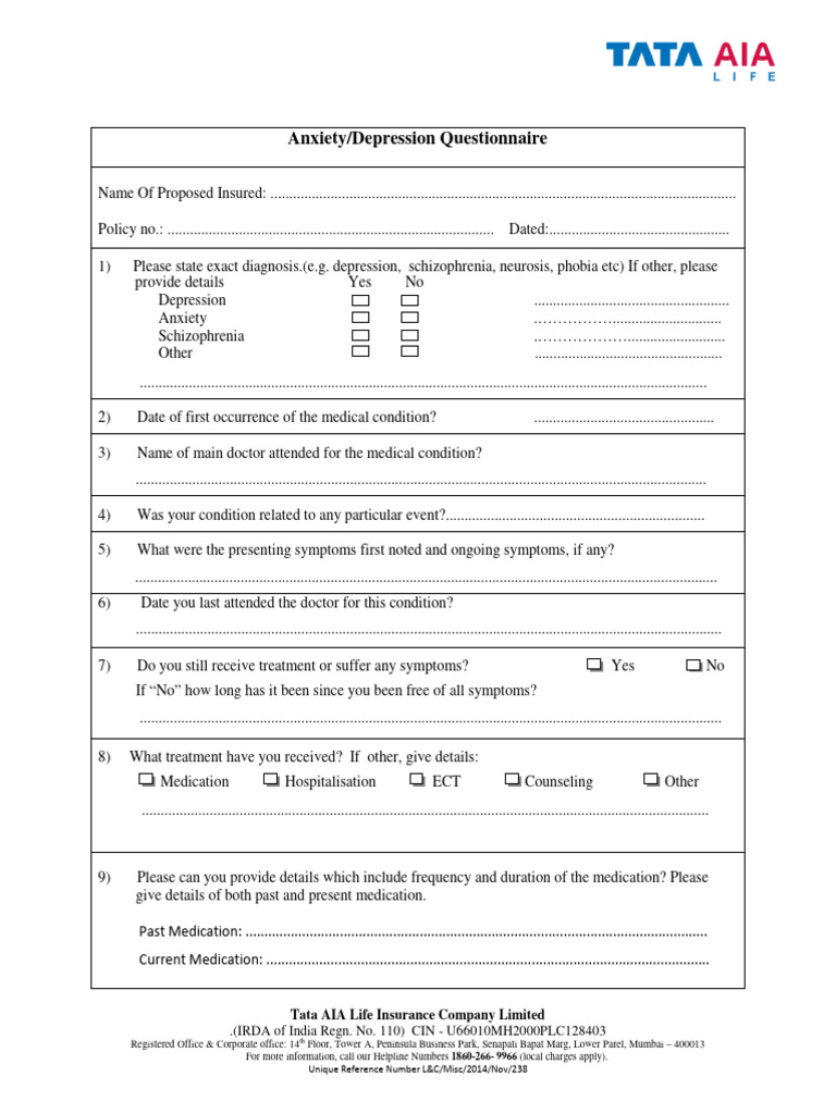 Anxiety Depression Questionnaire | Download Free PDF | Major Depressive ...