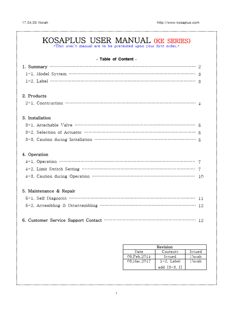 kosaplus KE series manual | PDF | Valve | Switch
