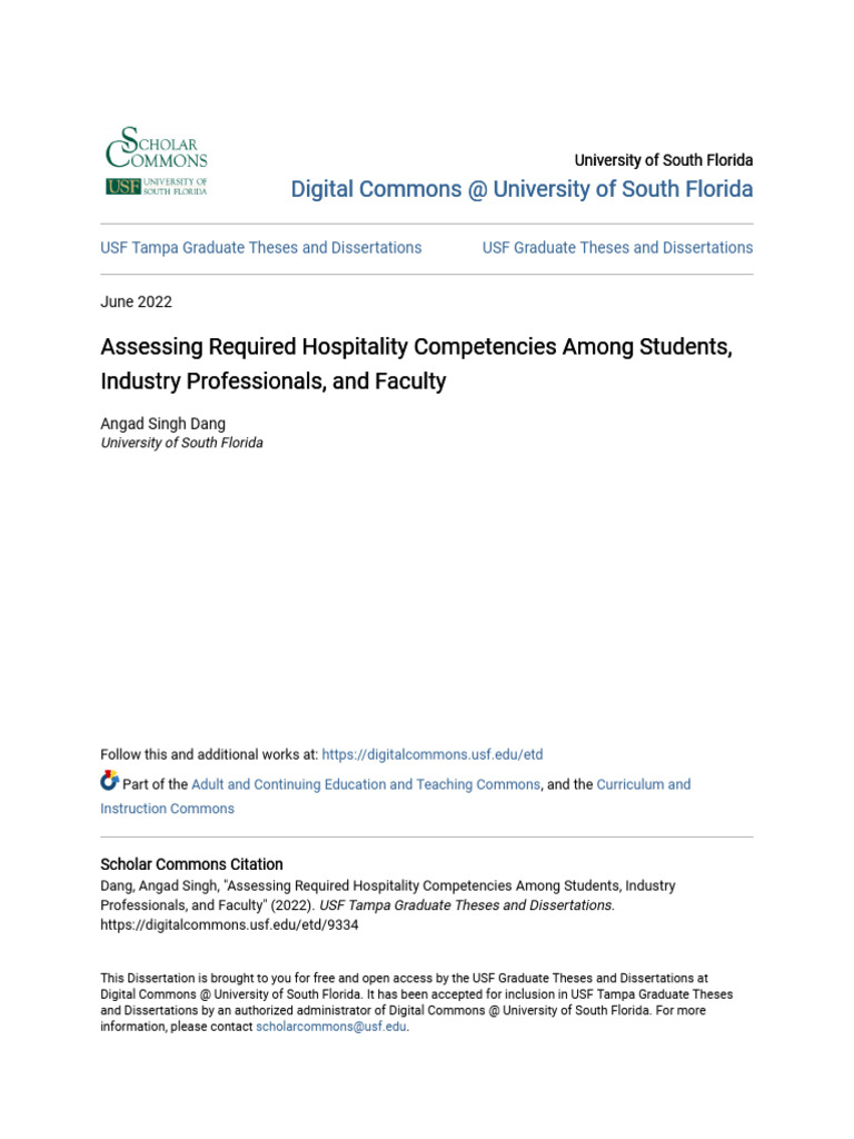 Assessing Required Hospitality Competencies Among Students Indus | PDF | Competence (Human ...