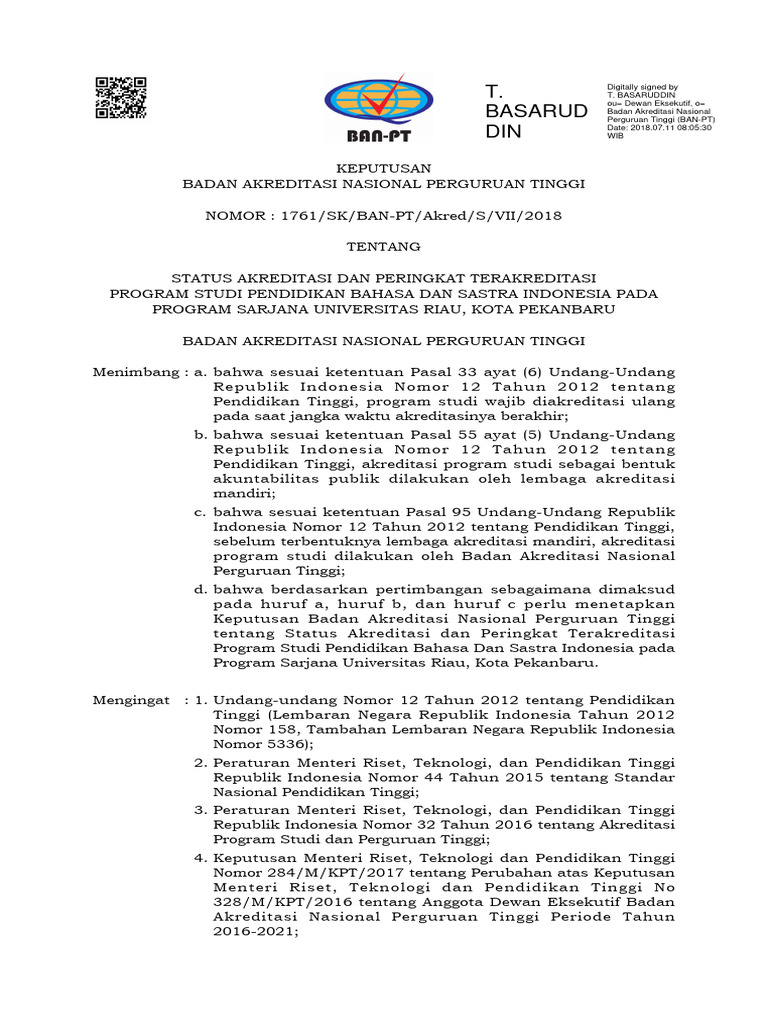 SK Akreditasi S1 PBSI | PDF