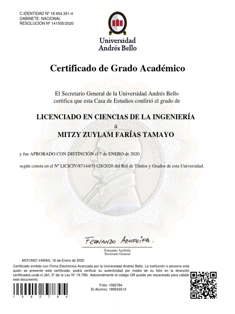 Certificado de Título. Licenciada | PDF