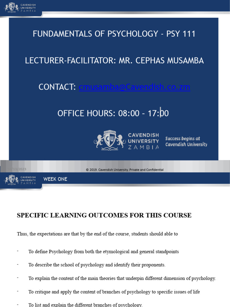 Psy 111 - Fundamentals of Psychology Slides 2023 Slides | PDF