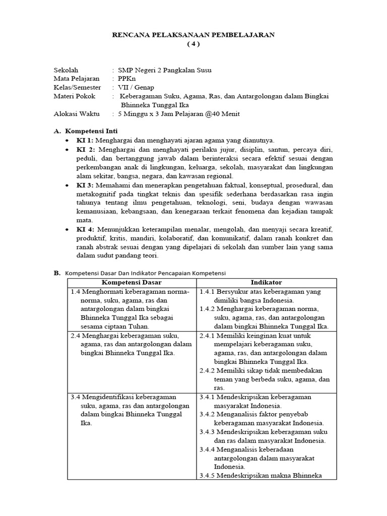 12. RPP 4 Keberagaman Suku, Agama, Ras, dan Antargolongan | PDF