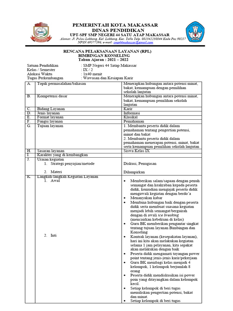 RPL Bidang Karier KLS 9 | PDF
