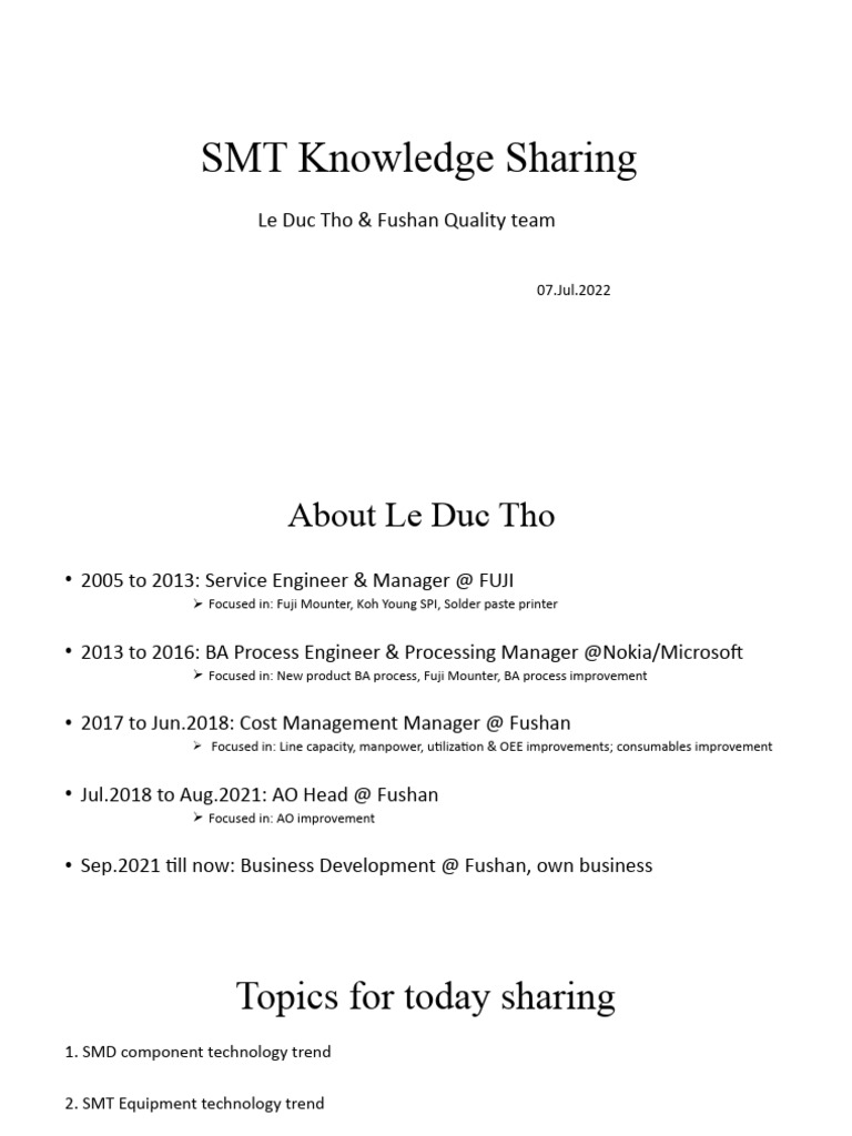 SMT Knowledge Sharing | PDF | Printed Circuit Board | Production And Manufacturing