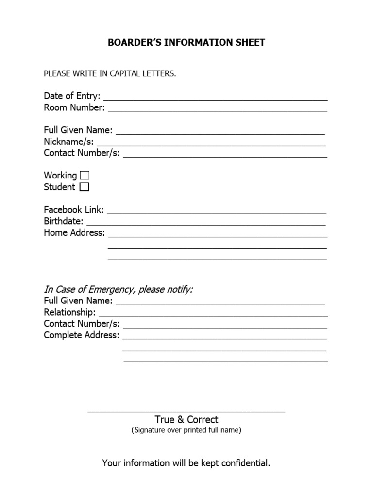 Boarders Information Sheet | PDF | Law