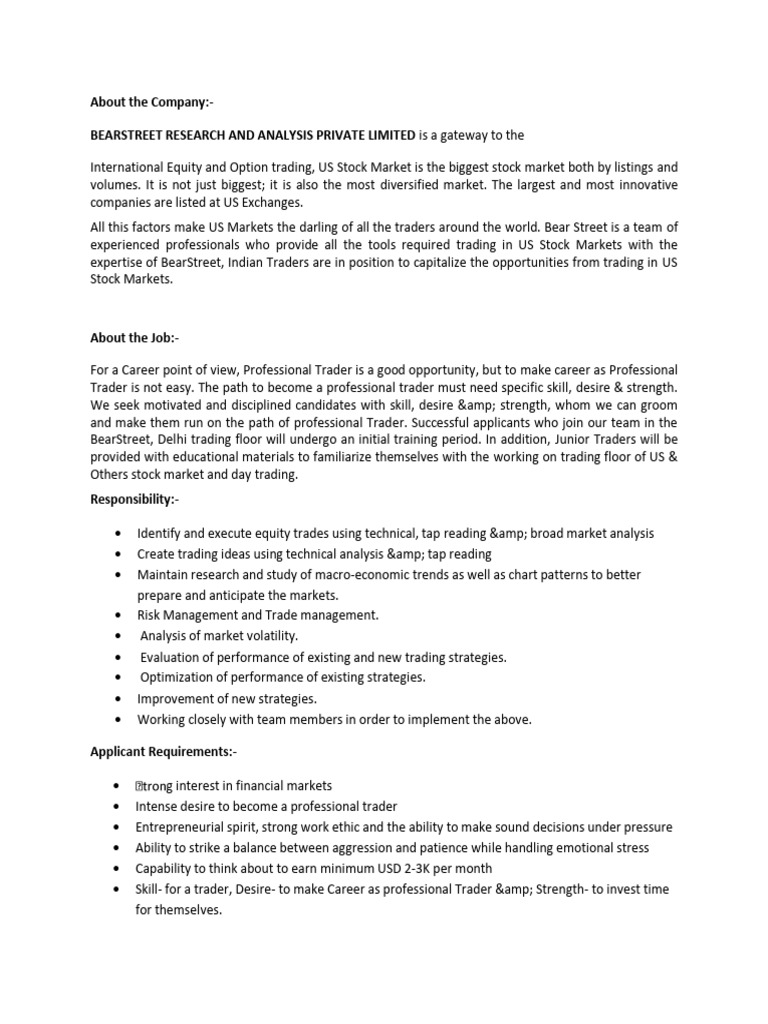 Job Description For Trainee Position | PDF | Stock Market | Stocks