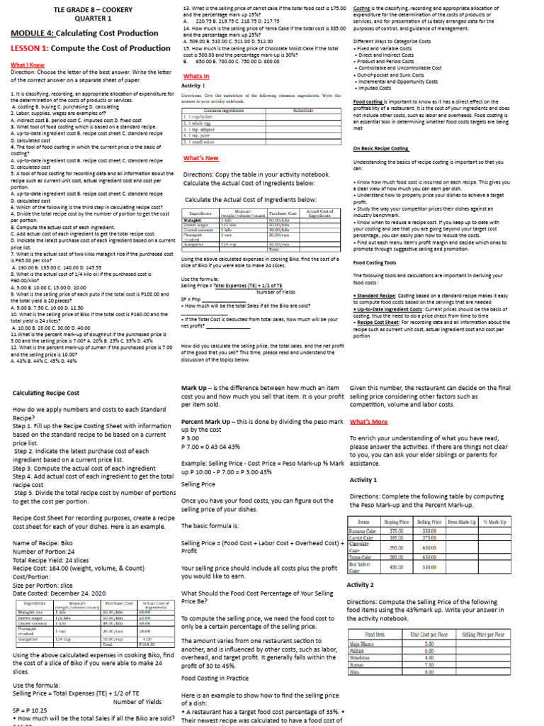 Q1 Handout Module-4 | PDF | Cost | Prices