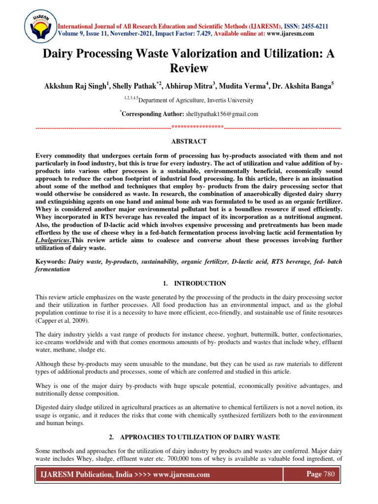 Dairy Waste Valorization Techniques Review | PDF | Milk | Fertilizer