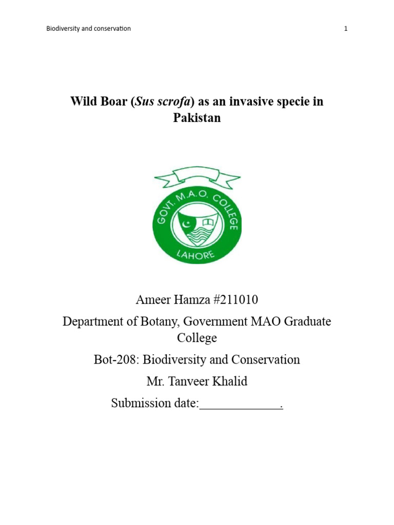 WILD BOAR as an Invasive Specie in Pakistan | PDF