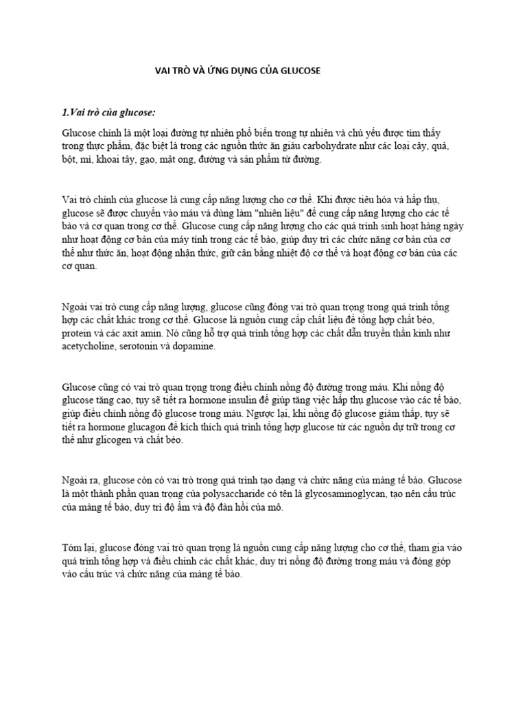 Vai Trò Và NG D NG C A Glucose | PDF