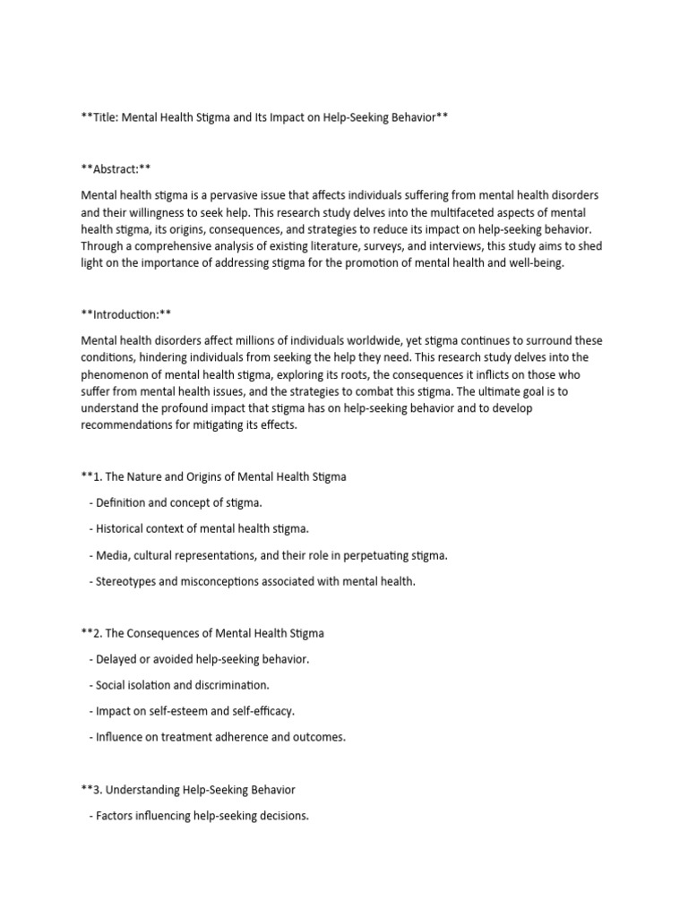 Mental Health Stigma and Its Impact on Help-Seeking Behavior | PDF ...