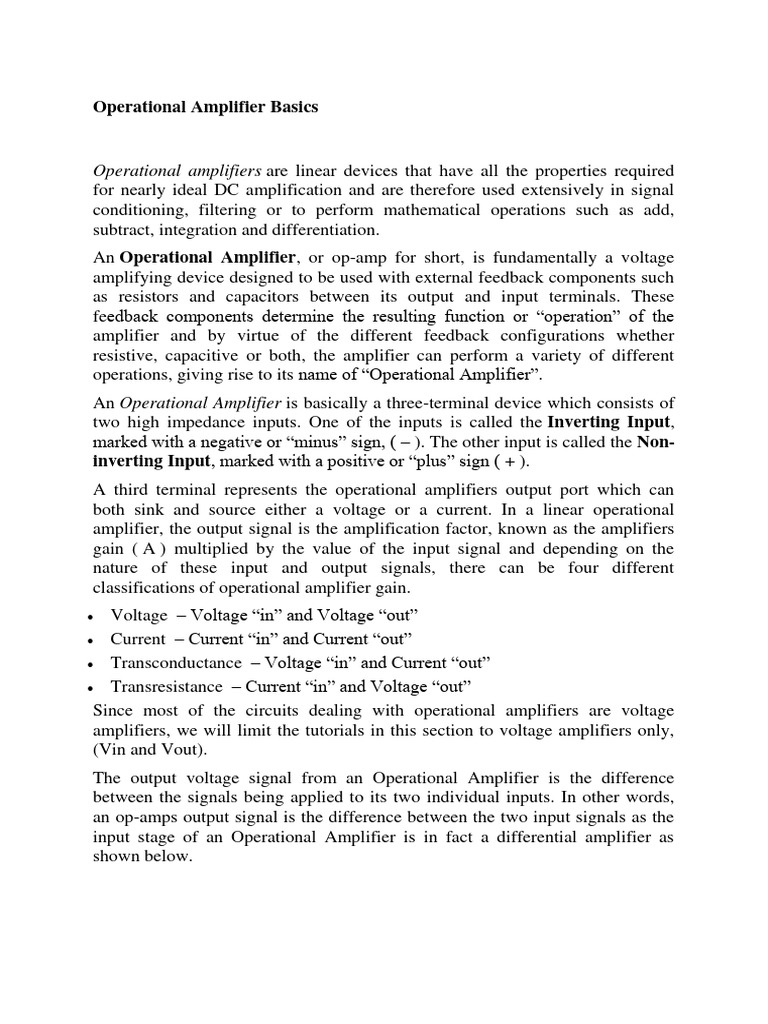 Operational Amplifier Basics | PDF | Operational Amplifier | Amplifier