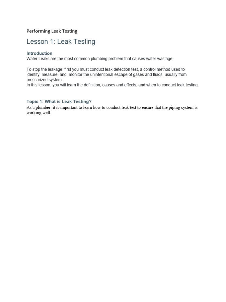 Performing Leak Testing | PDF | Leak | Plumbing