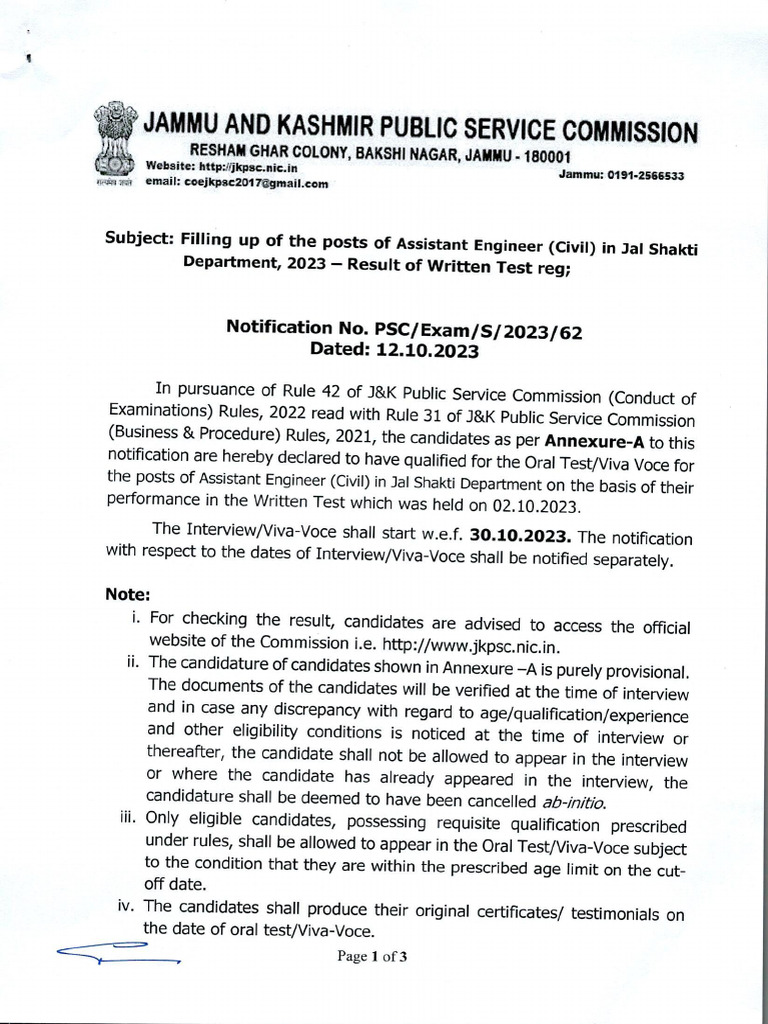 Filling Up of The Posts of Assistant Engineer (Civil) 2023 in Jal ...