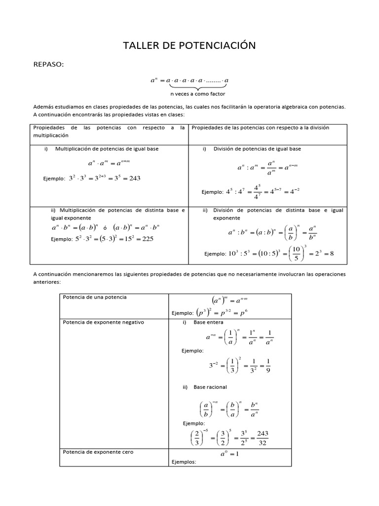 Guia 1 Potencia | PDF | Exponenciación | Multiplicación