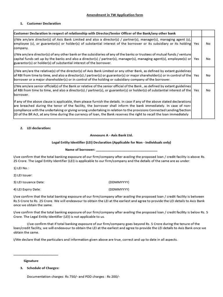 Addendum To Application Form - TW (Apr'23) | PDF | Loans | Credit