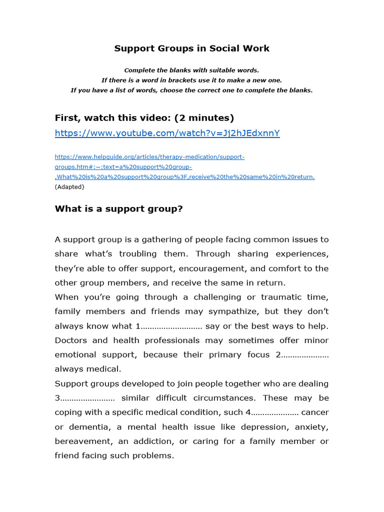 Understanding Support Groups in Social Work | PDF | Support Group ...