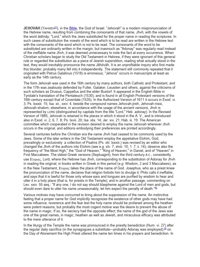 The Name JEHOVAH | PDF | Tetragrammaton | Jehovah