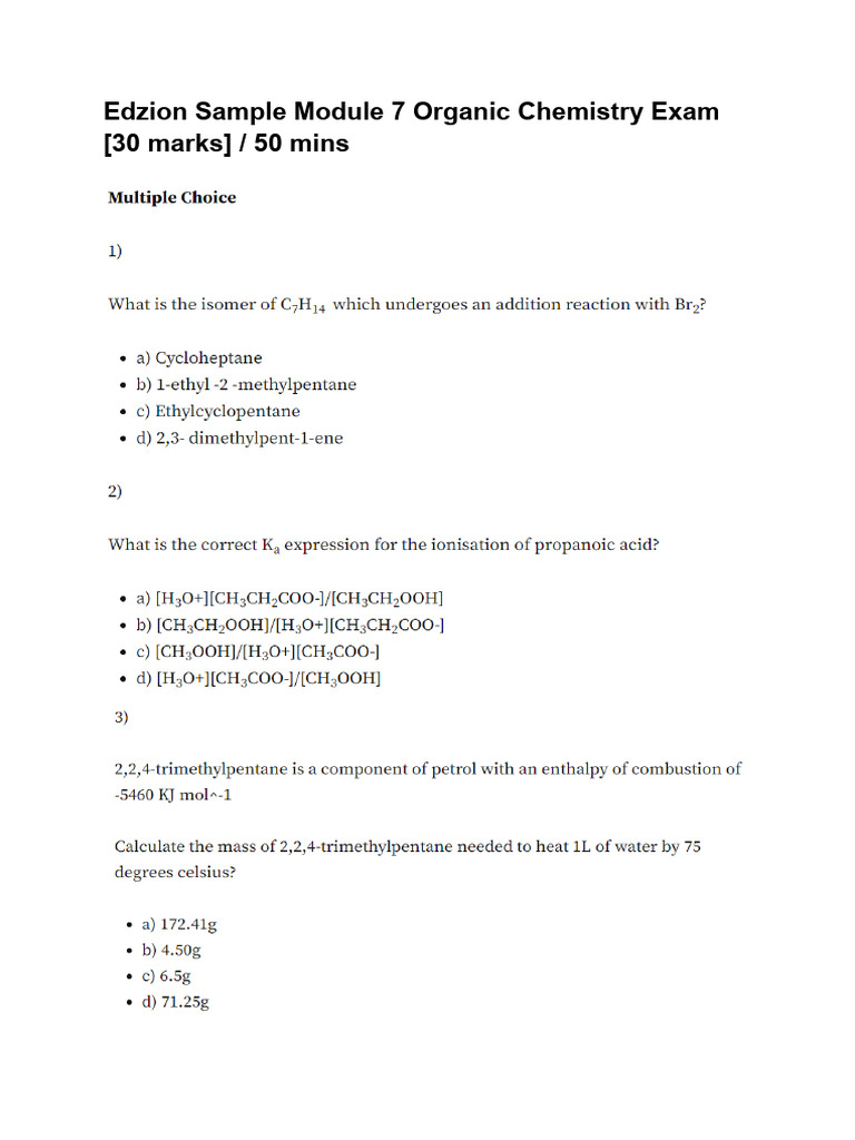 Sample Exam Organic Chemistry Module 7 | PDF