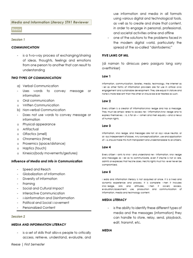 Mil St1 Reviewer Ni Ches | PDF | Communication | Information