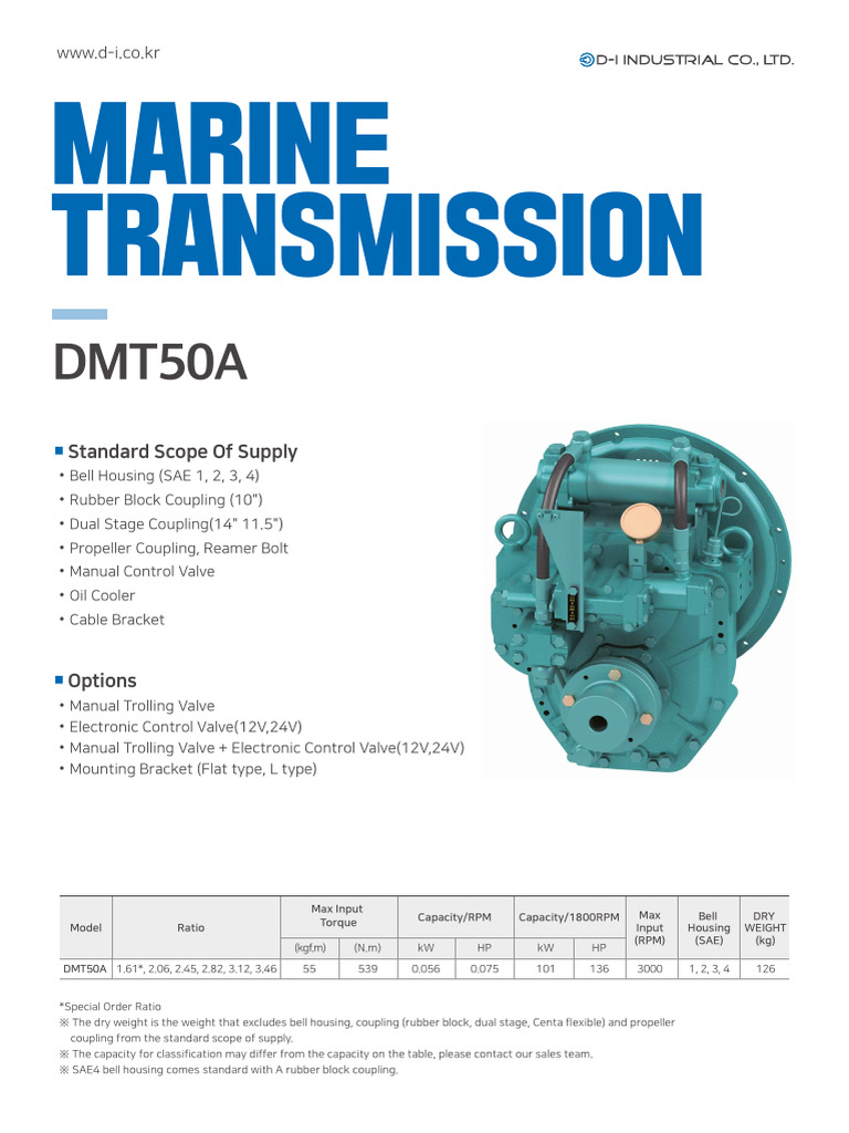 Marine-Transmission DMT50A Brochure | PDF | Manual Transmission | Manufactured Goods
