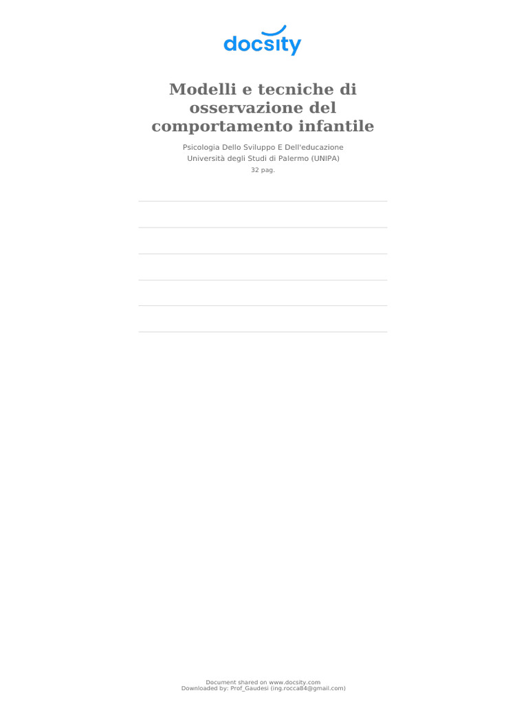 Docsity Modelli e Tecniche Di Osservazione Del Comportamento Infantile 1 | PDF