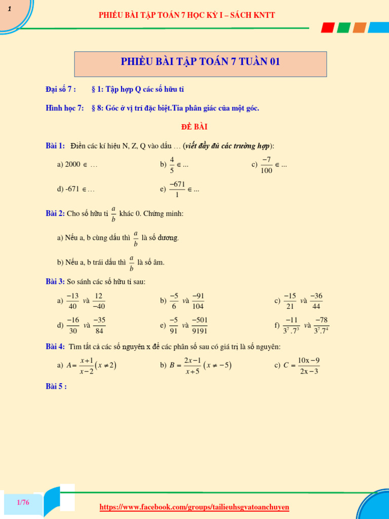 Phiếu Bài Tập Toán 7 Cả Năm - Sách Kntt | PDF