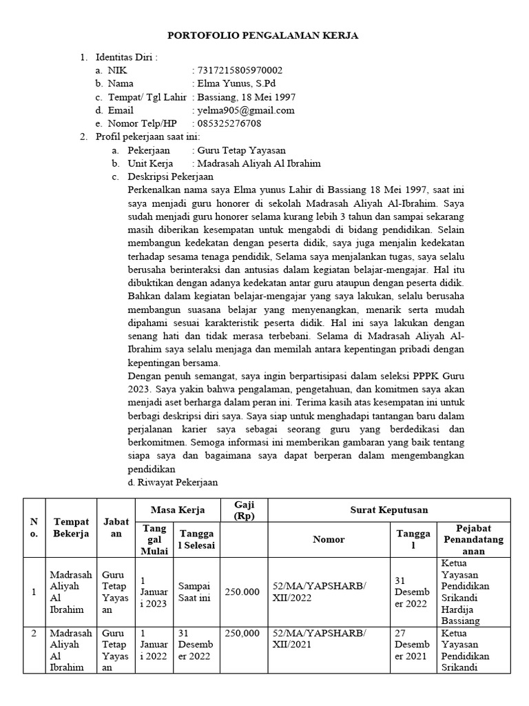 Portofolio Riwayat Pekerjaan 2023 Ilma | PDF