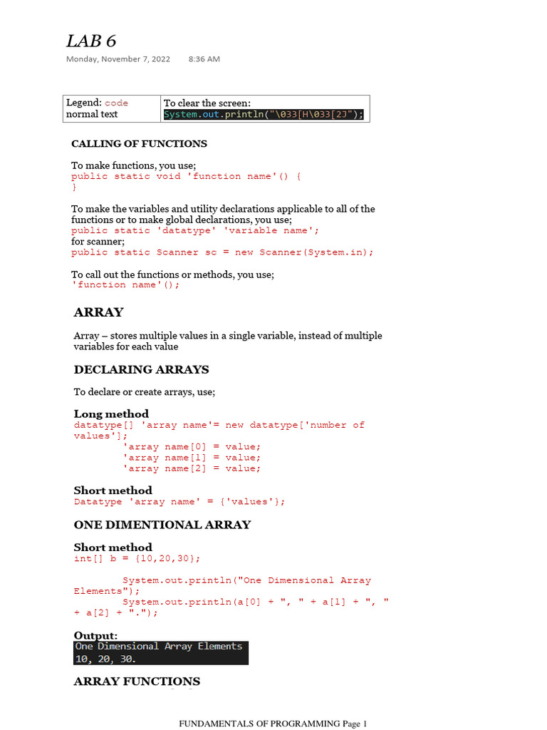 Fundamentals of Programming - Lab 6 | PDF