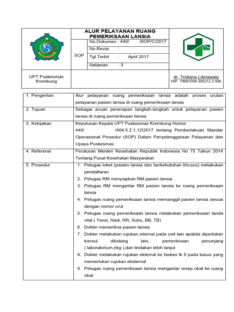 Alur Pelayanan Pemeriksaan Lansia SOP | PDF