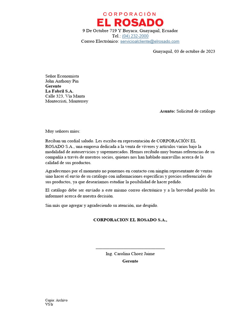 CARTA DE PEDIDO DE CATALOGO | PDF