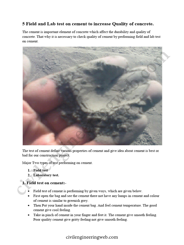 5 Field and Lab Test On Cement To Increase Quality of Concrete | PDF