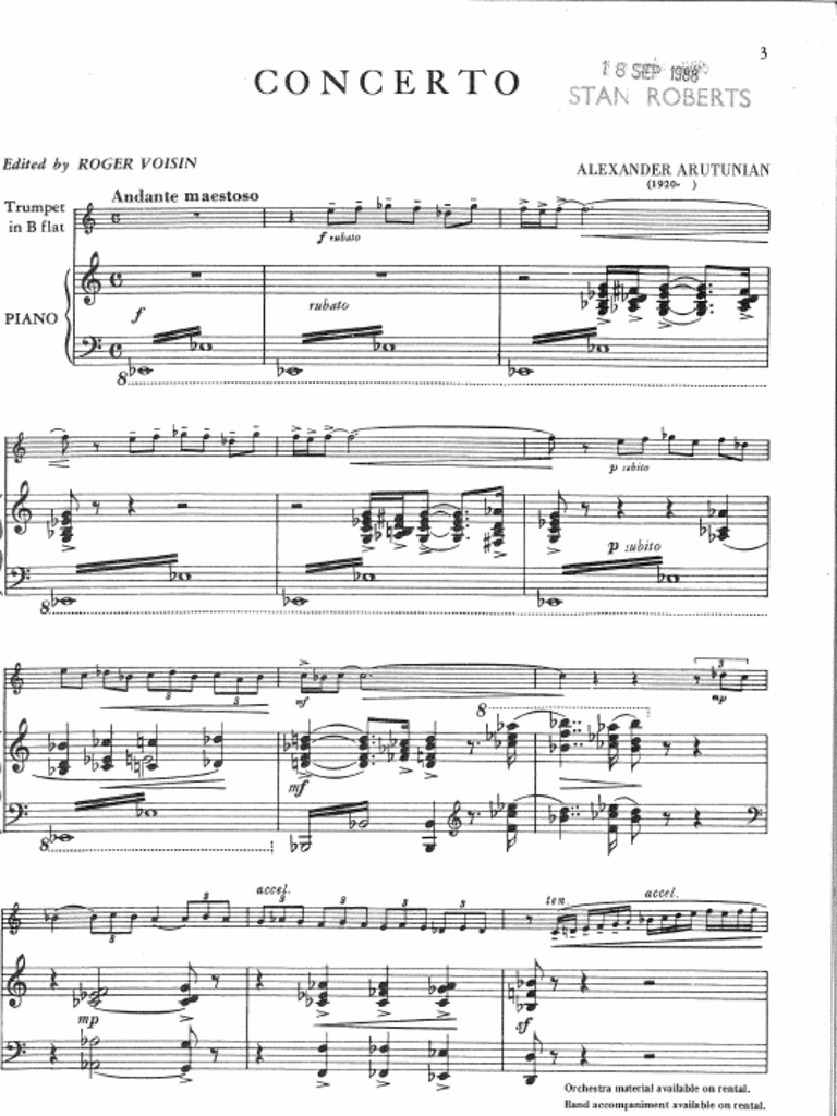 Arutunian Trumpet Concerto - Piano Part | PDF