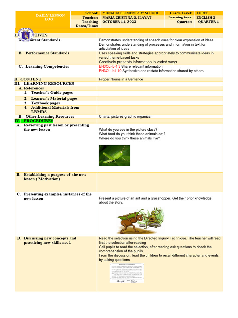 English-3-Cot 1 | PDF | Reading Comprehension | Learning
