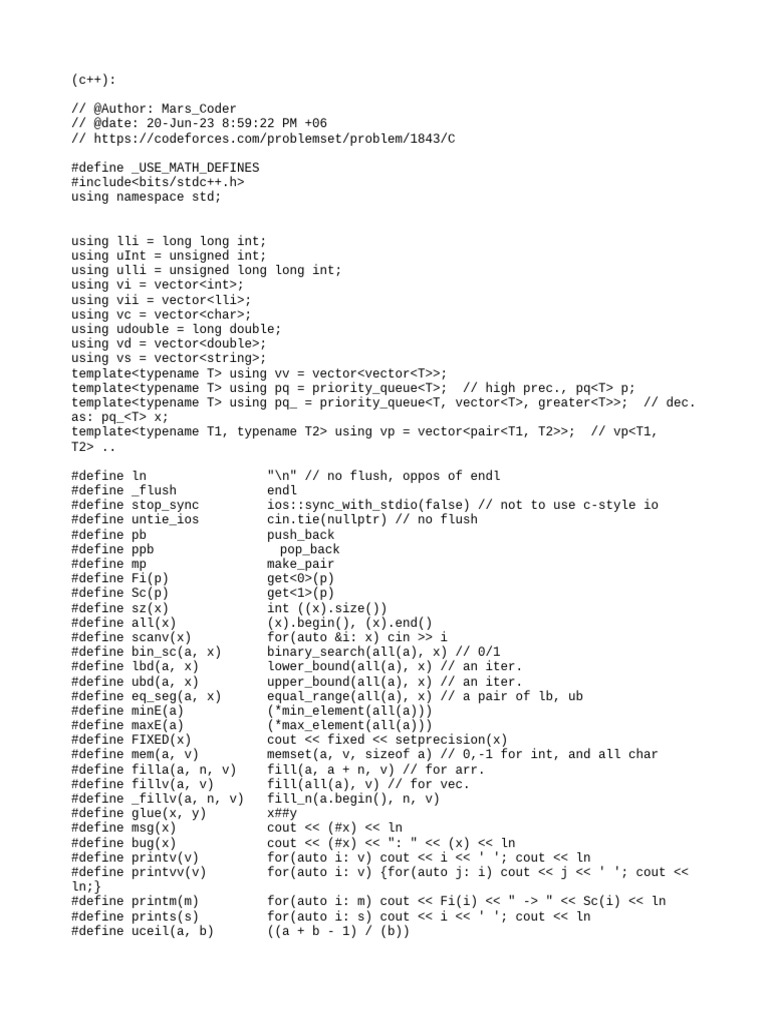 C++ Codeforces Problem 1843C Solution | PDF