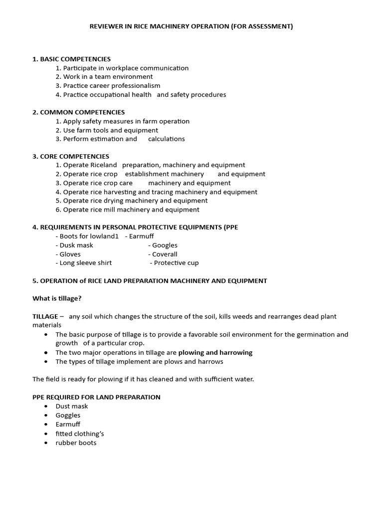 Reviewer in Rice Machinery Operation For Assessment | PDF | Tractor | Pump
