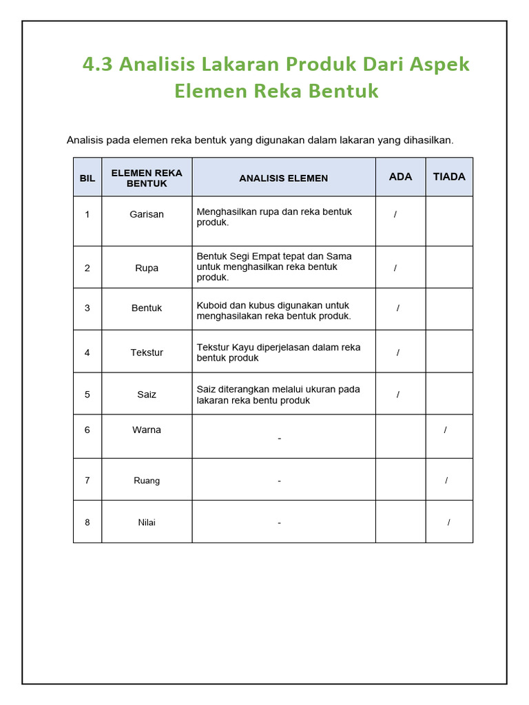4 3 4 4 Templat Analisis Lakaran Produk Elemen & Prinsip | PDF