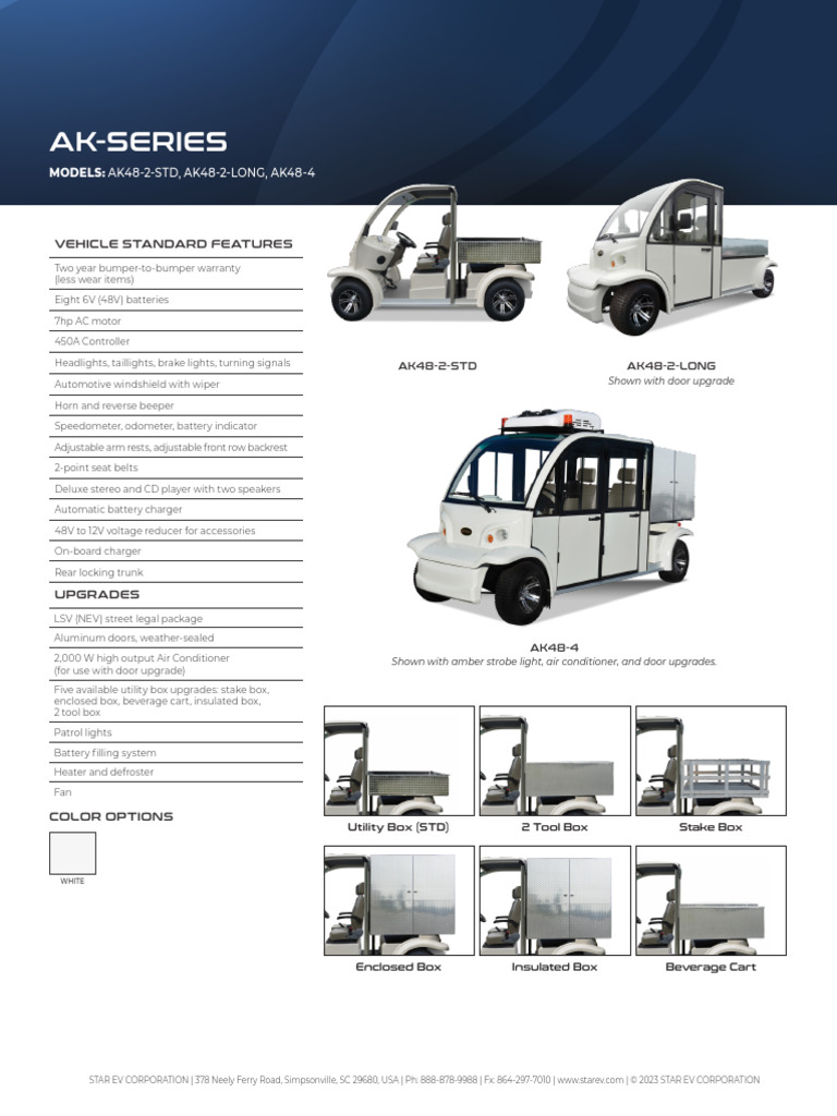 STAR EV AK Series Electric Vehicle Specs | PDF | Steering | Cars Of The ...