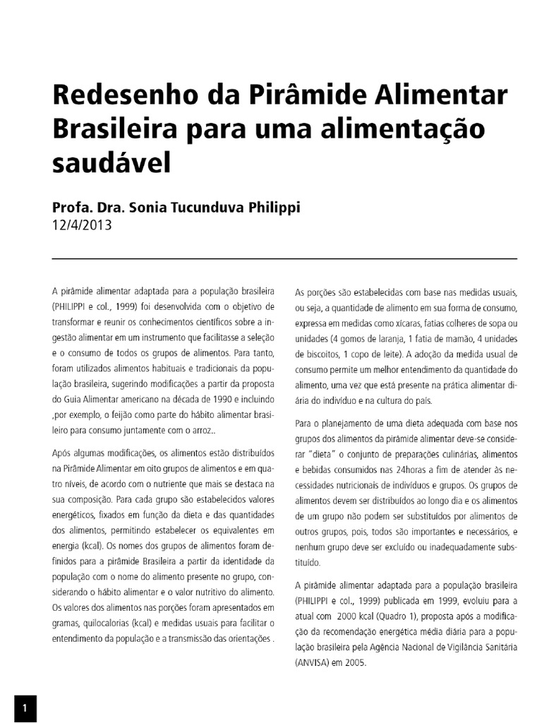 Redesenho Da Pirâmide Alimentar Brasileira para Uma Alimentação ...