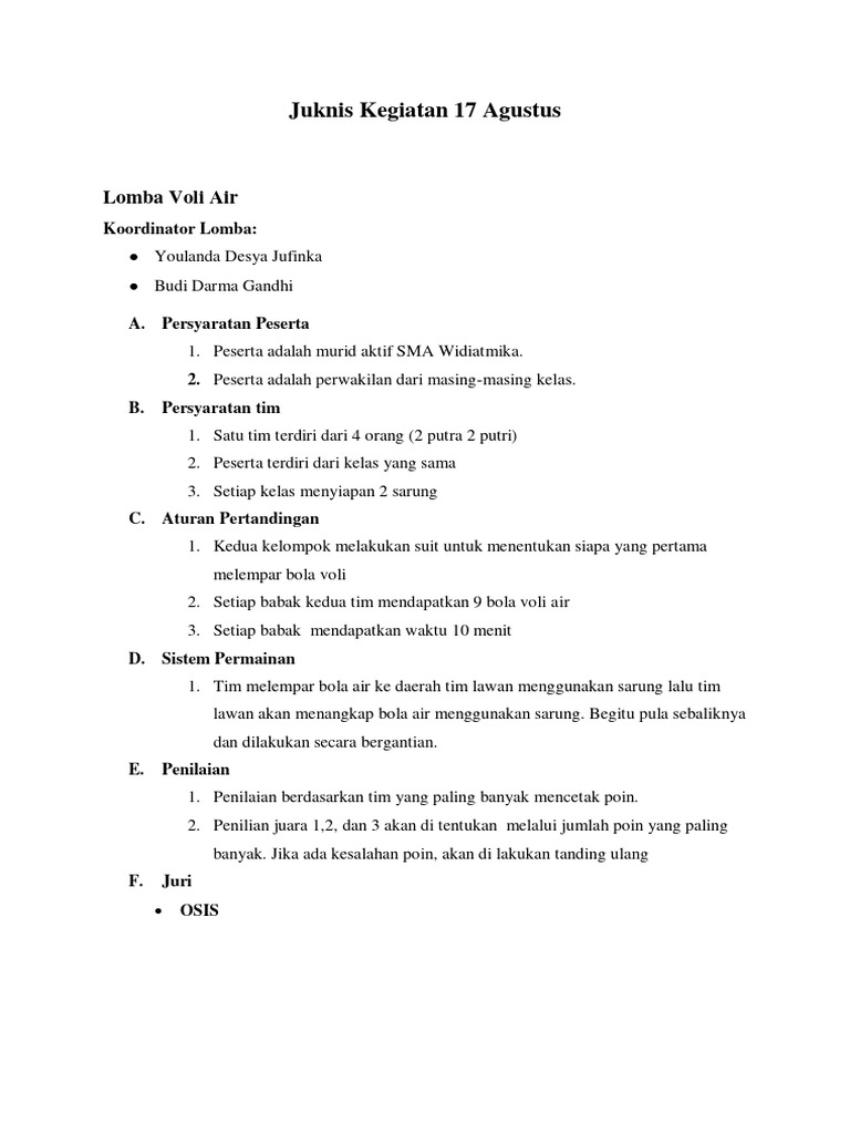 Juknis Kegiatan 17 Agustus | PDF