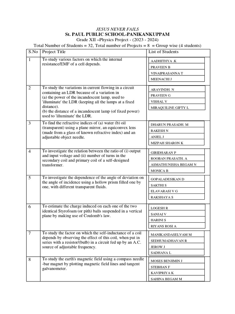 Physics Project Batch | PDF