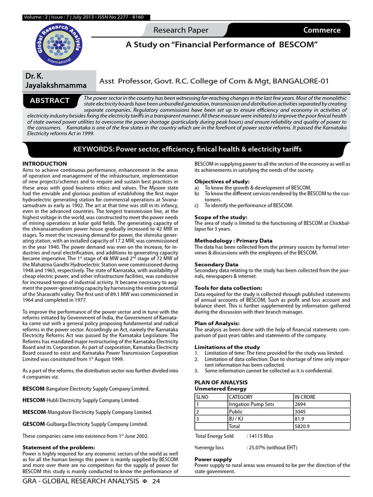 BESCOM Financial Performance Analysis | PDF | Loans | Revenue