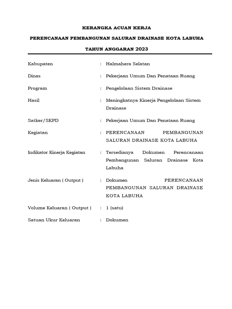 KAK Perencanaan Drainase Kota Labuha | PDF