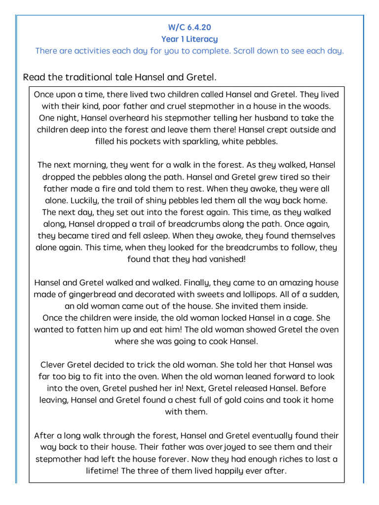 5. Activities to do for Hansel & Gretel tale_Twinkl_Year-1-Literacy ...
