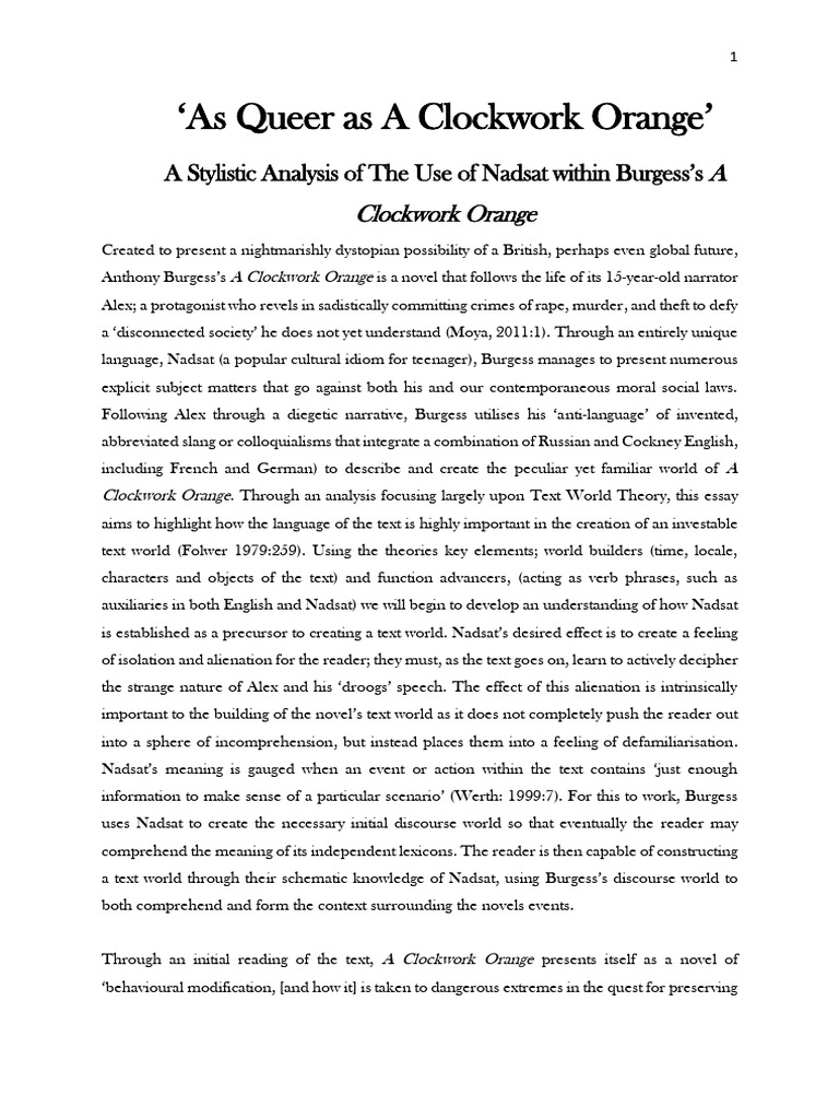 As Queer As A Clockwork Orange' A Stylistic Analysis of The Use of Nadsat Within Burgess's A ...