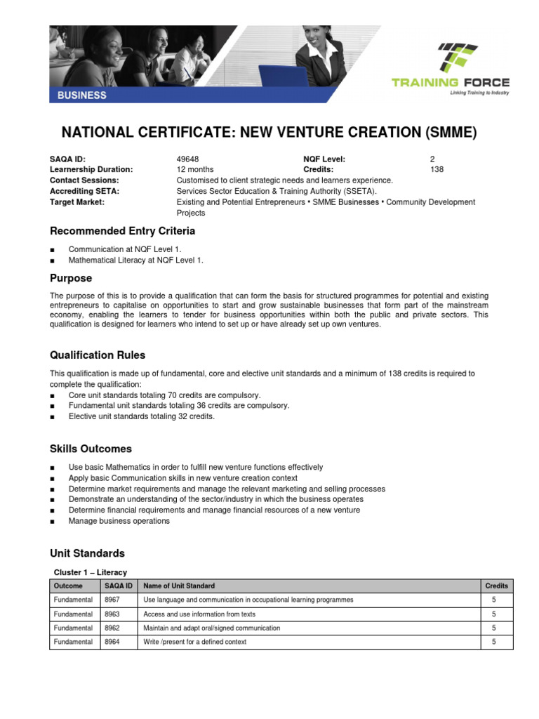 SAQA49648.NC .New Venture Creation - nqf2 | PDF | Communication ...